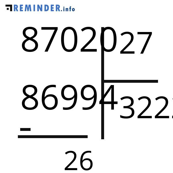 87020 Divided By 27 With Remainder