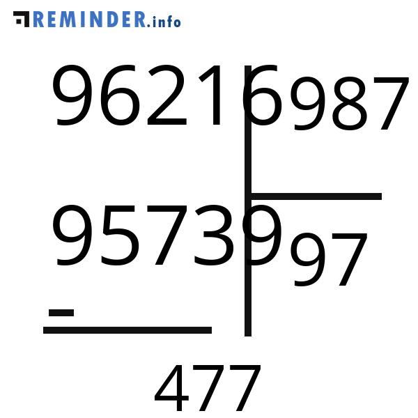 96216 Divided By 987 With Remainder - Answer: 477